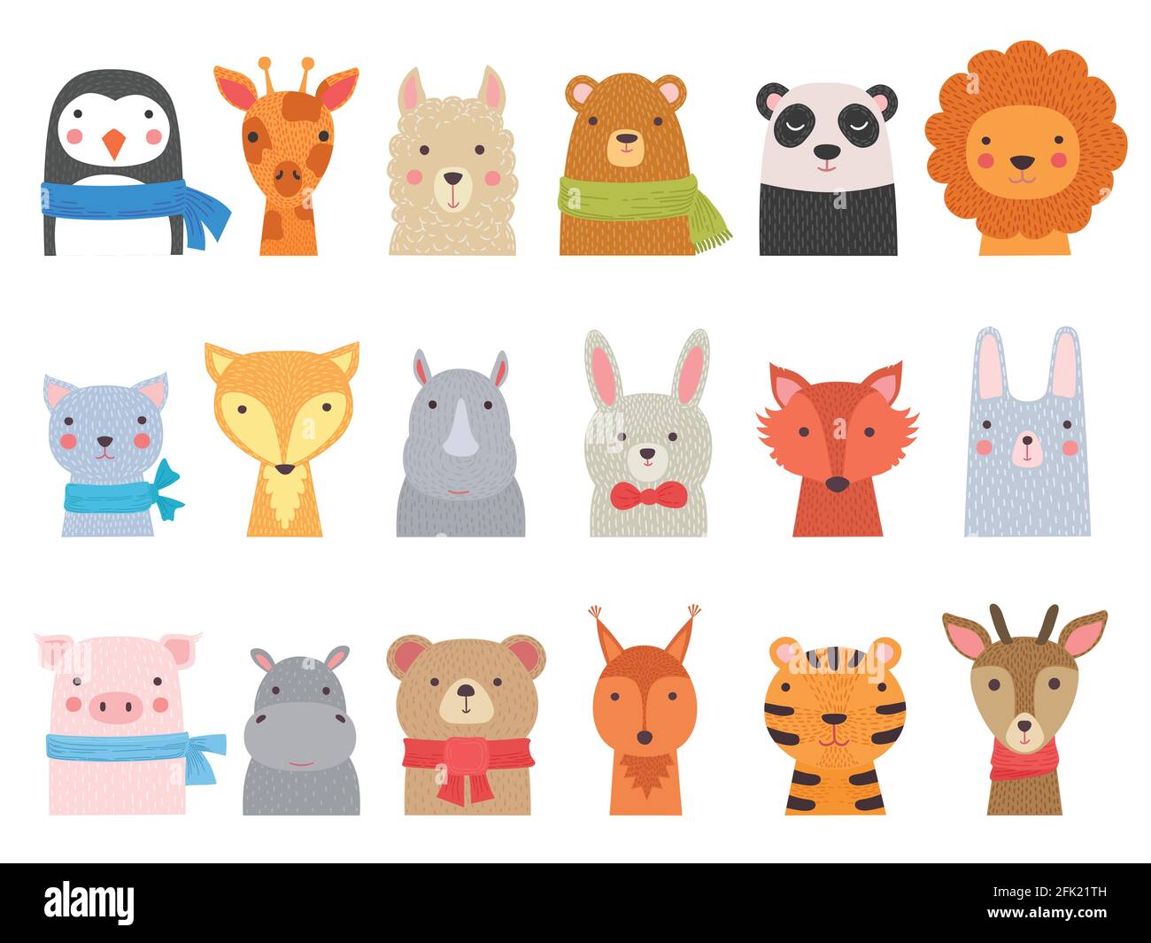 Cute baby animals. Children funny wild alphabet animals hippo fox bear ...