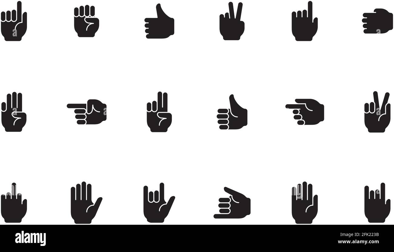 Gestures symbols. Human hands palm fingers zero one devil sign victory like gestures vector ...