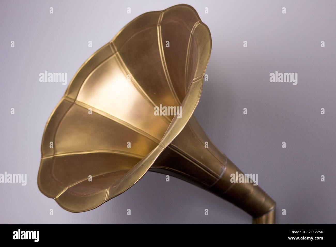 Old gramophone with a plate record. Portable wind-up gramophone ...