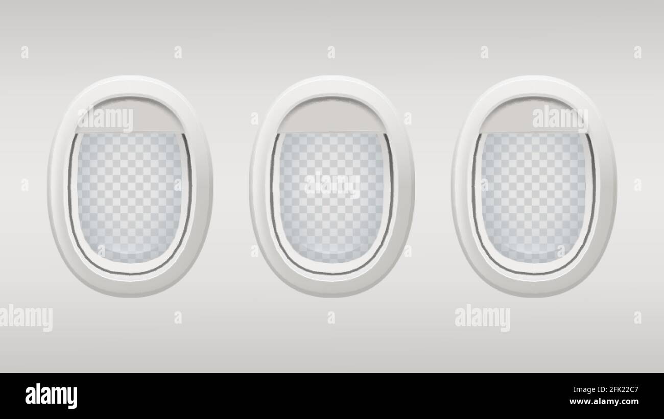 Airplane windows. Inside realistic plane windows vector template ...