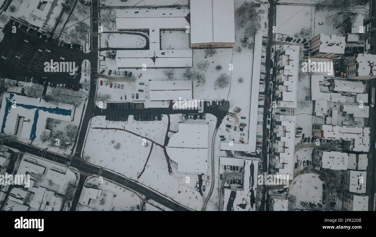 Top view shot of snowy streets Stock Photo - Alamy