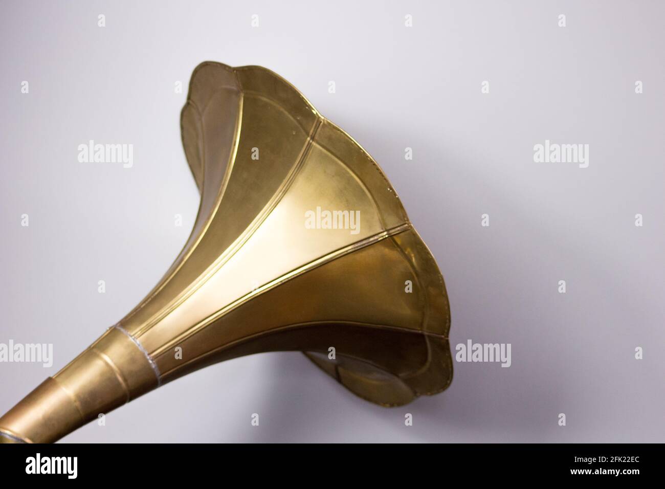 Old gramophone with a plate record. Portable wind-up gramophone ...