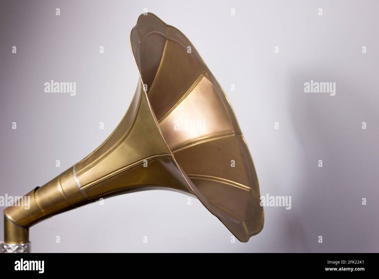 Old gramophone with a plate record. Portable wind-up gramophone ...