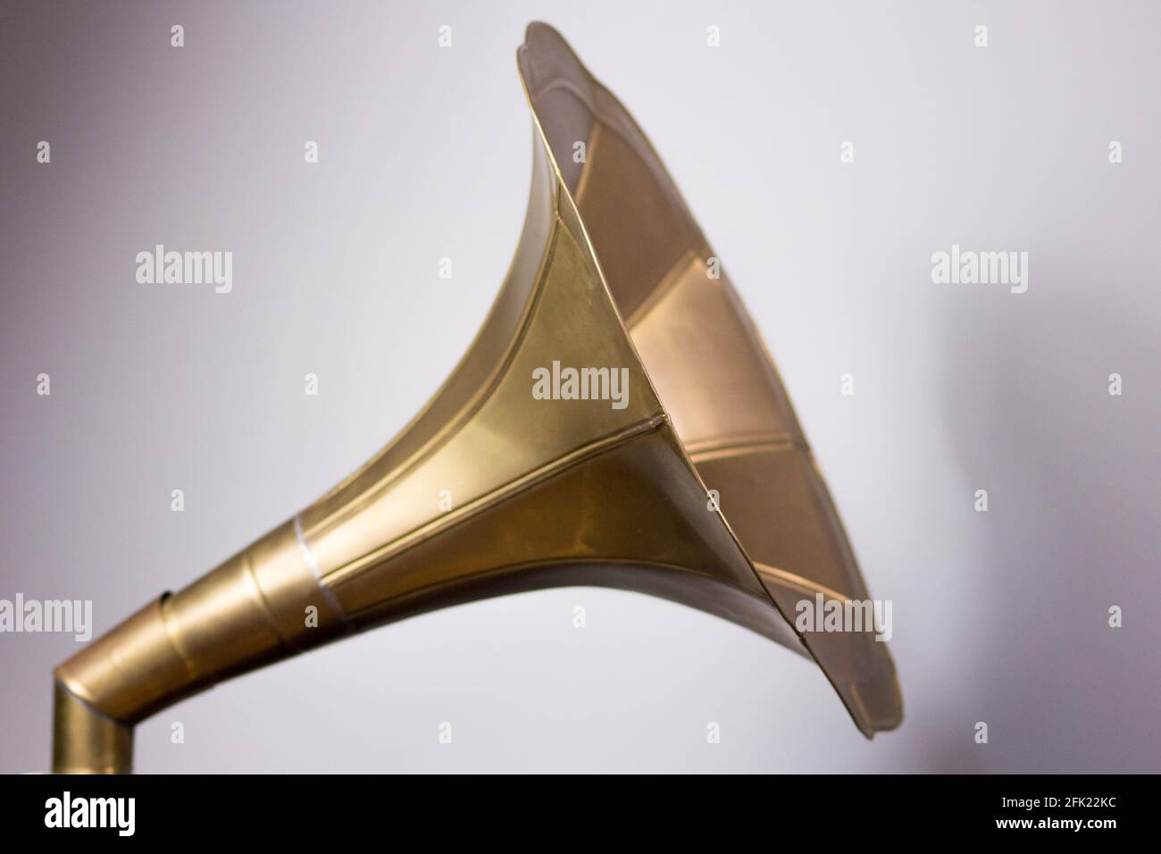 Old gramophone with a plate record. Portable wind-up gramophone ...