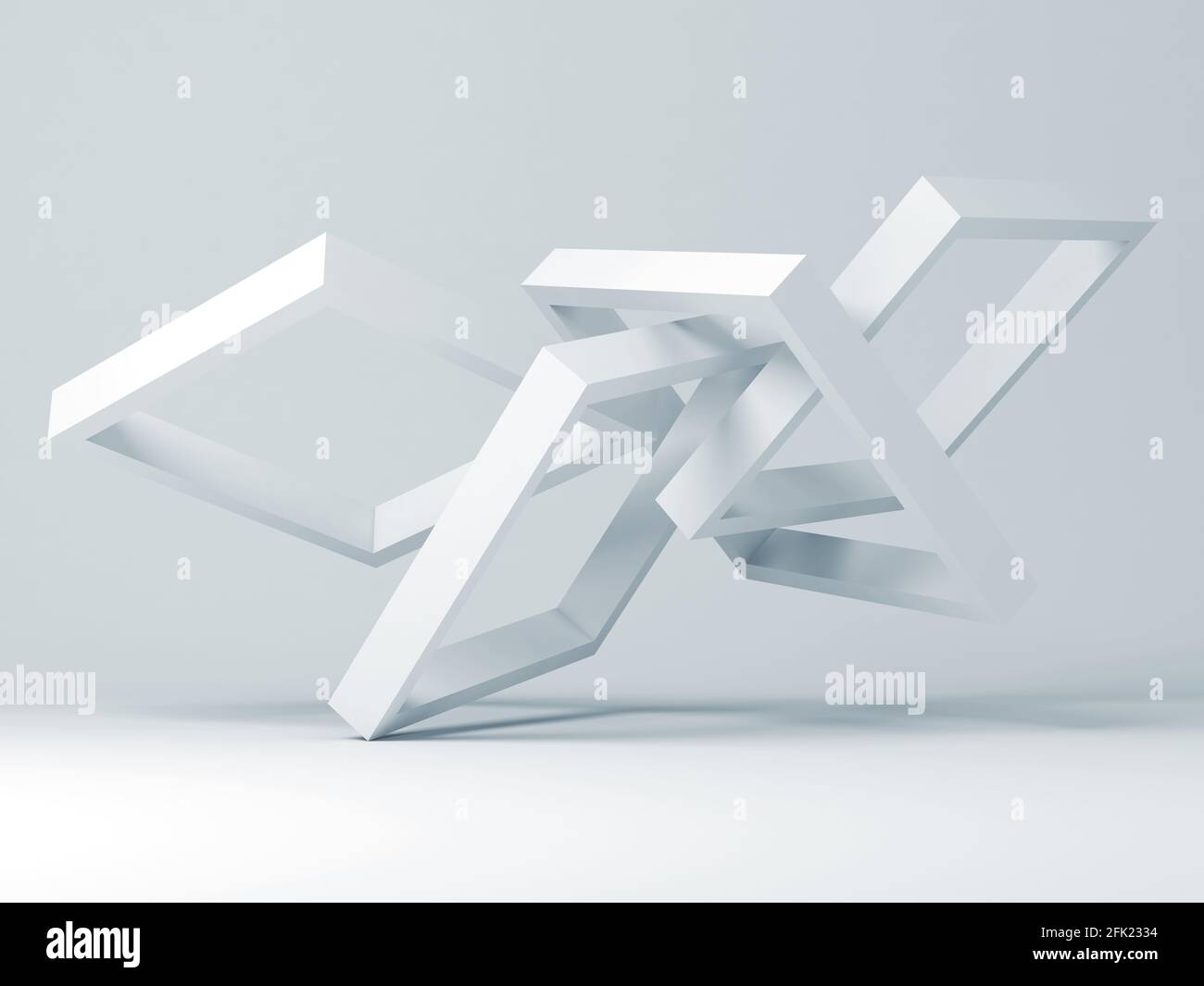 Abstract geometric installation in an empty room, blue toned 3d ...