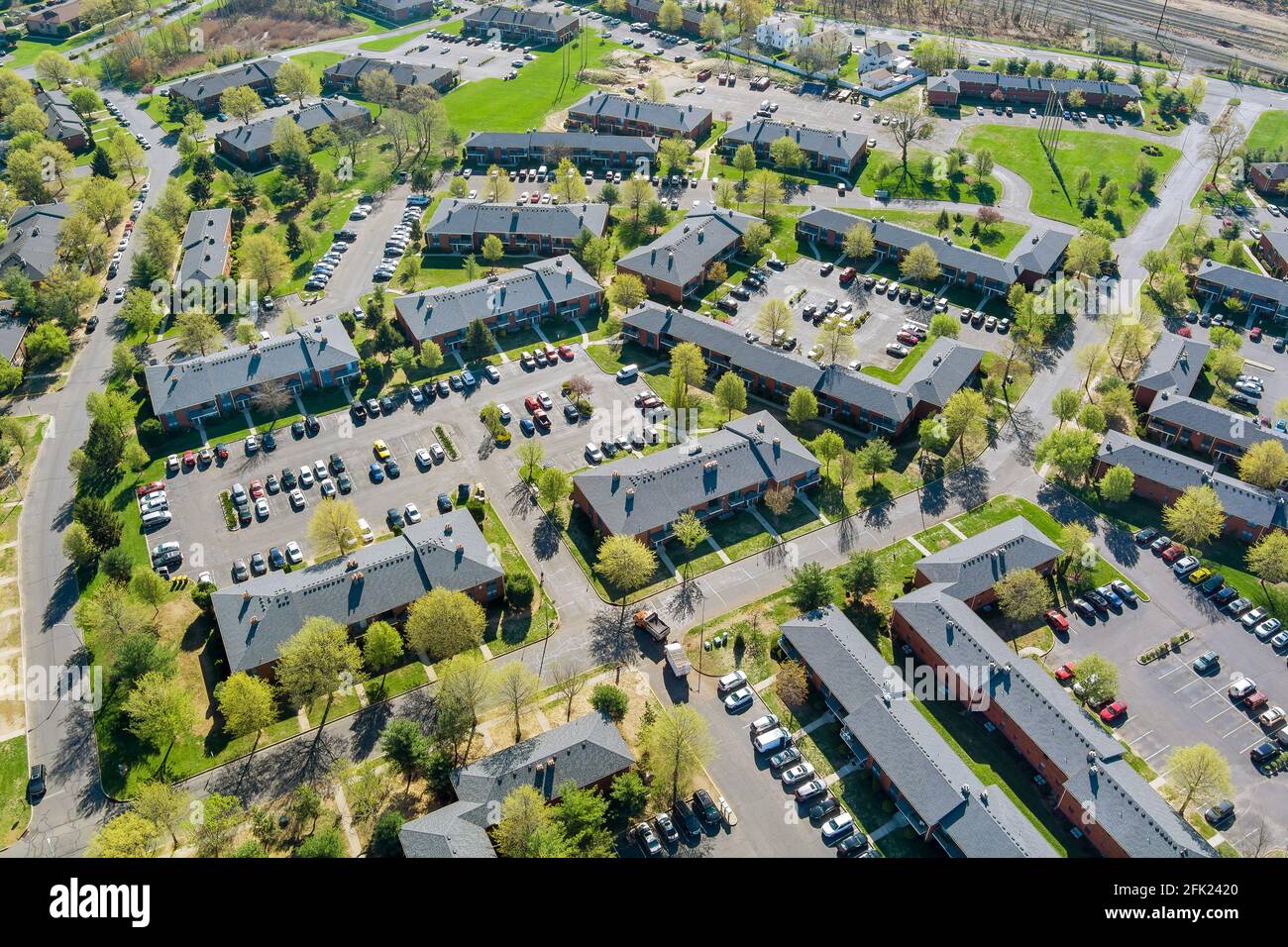 Exterior view small american town residential apartment complex in ...
