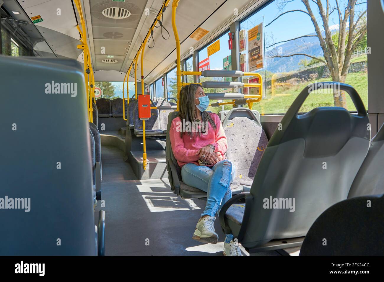 pictures of a different moments of woman traveling in city bus Stock ...