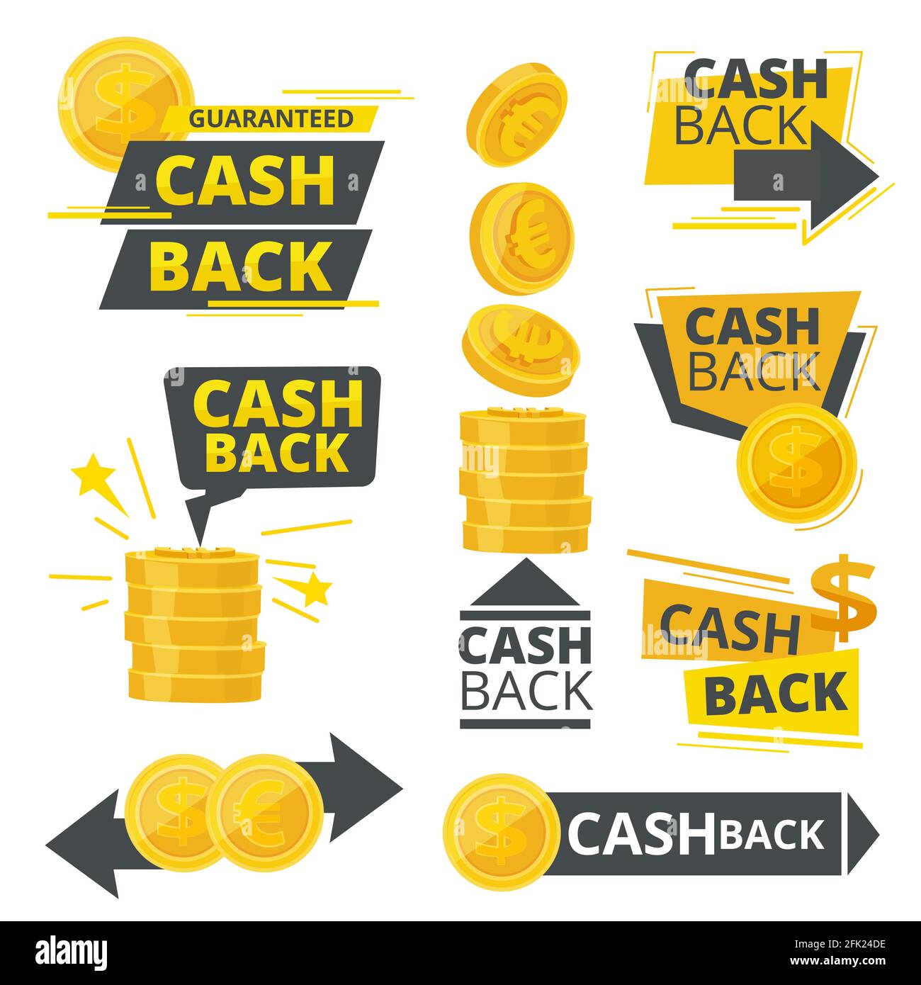 Cash back. Ads promotional badges stickers special offers vector money ...
