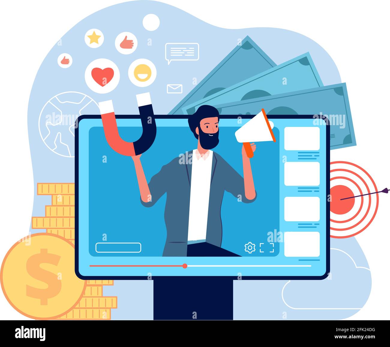 Video marketing concept. Self promo video blogging network social ...