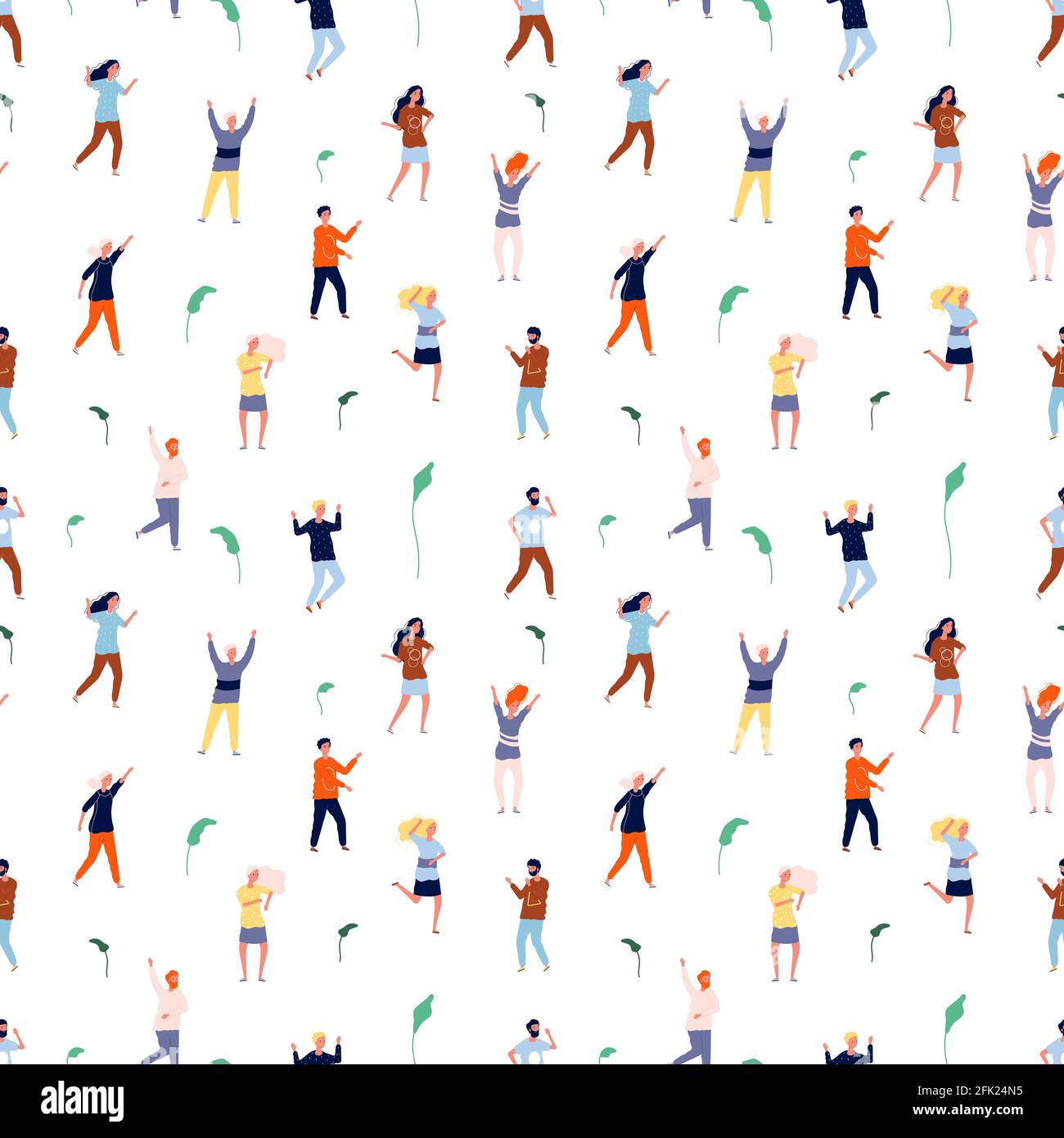 Dancing people seamless pattern. Tiny persons, happy women and men ...