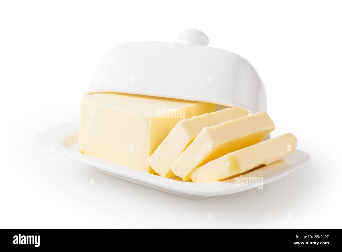 Fresh butter on white butter dish isolated on white background with ...
