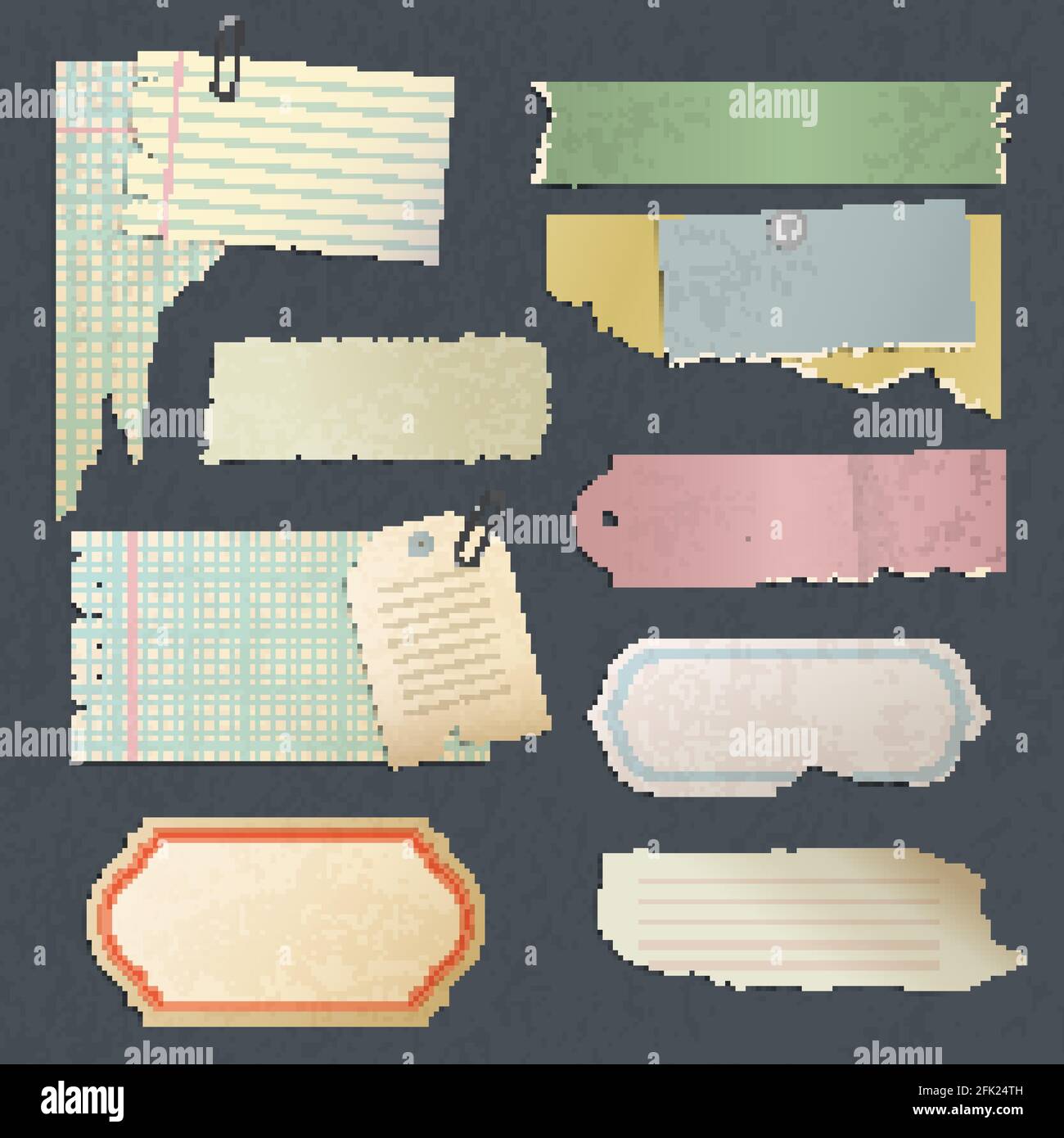 Scrapbook paper. Old scratched antique blank stickers or card for diary ...