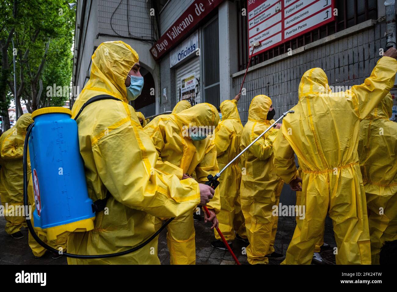 Madrid, Spain. 27th Apr, 2021. Protesters wearing personal protective ...