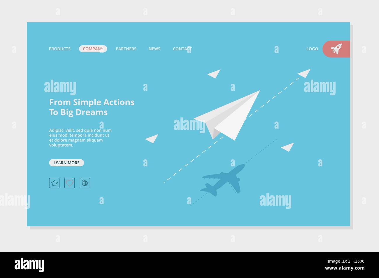 Airplane landing. Success business web page concept picture with paper ...