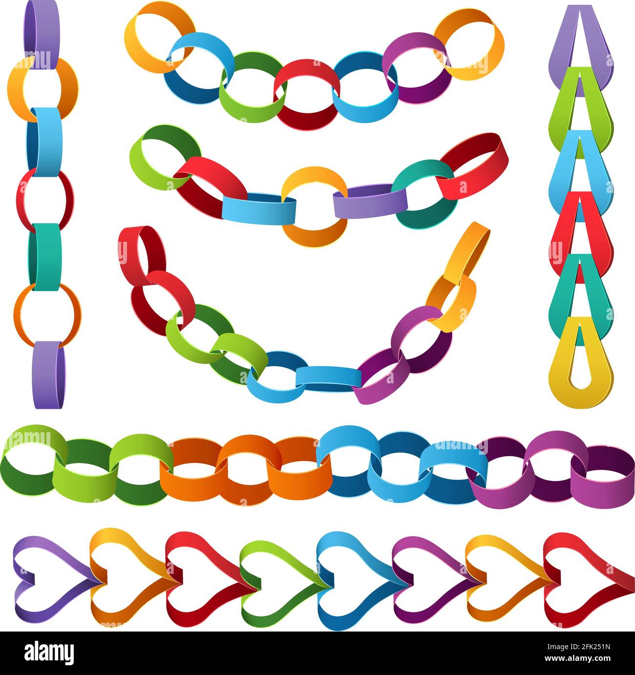 Paper decoration chains. Colored christmas party elements vector set ...