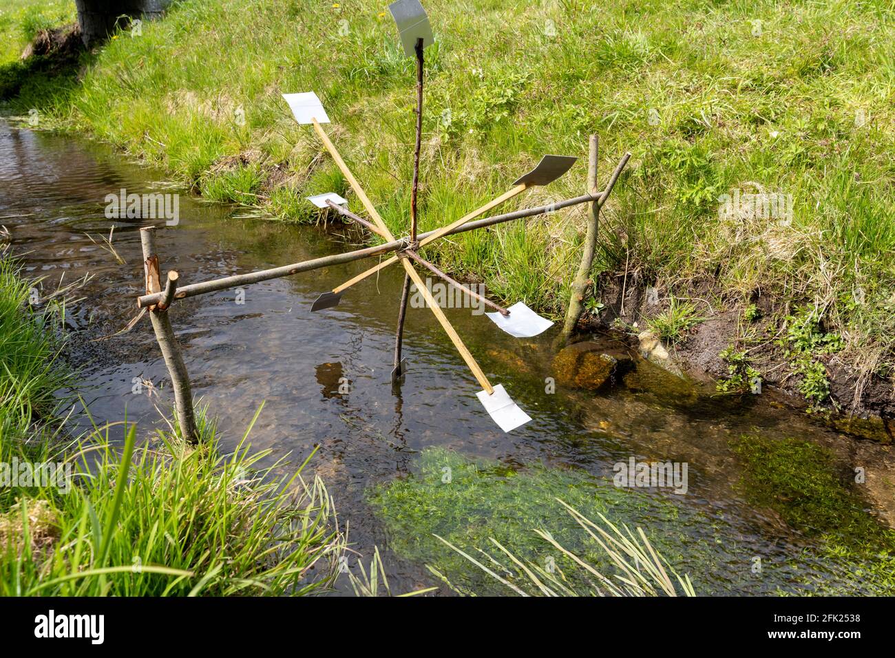 Small water wheel made by children Stock Photo - Alamy