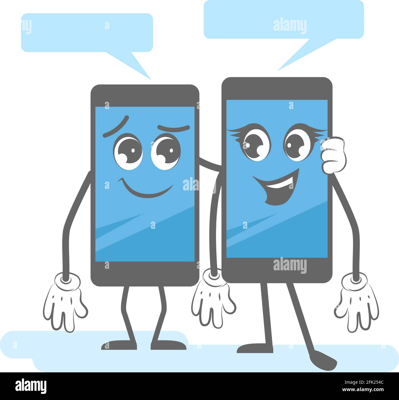 Smartphone dialog. Cartoon gadgets speaking together digital mobile ...