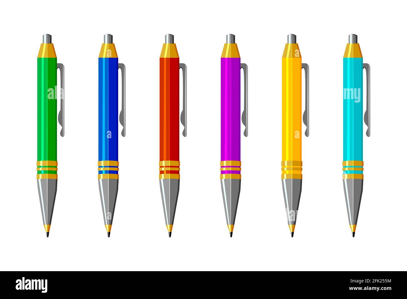 Set pens isolated on white background. Colored office ballpoint pen ...