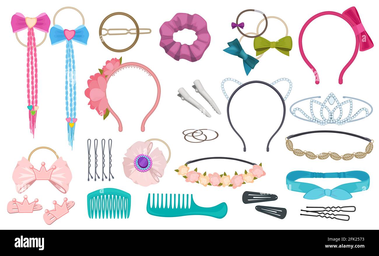 Hair accessories. Woman fashion clips bows hairband elastic ribbons for ...