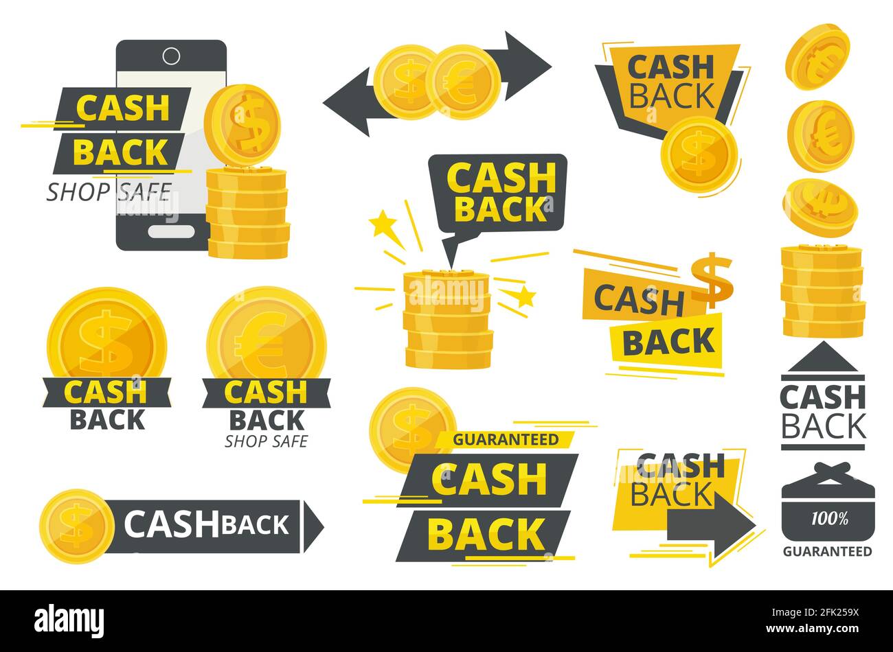 Money cash back. Promotional special offer service for markets vector ...