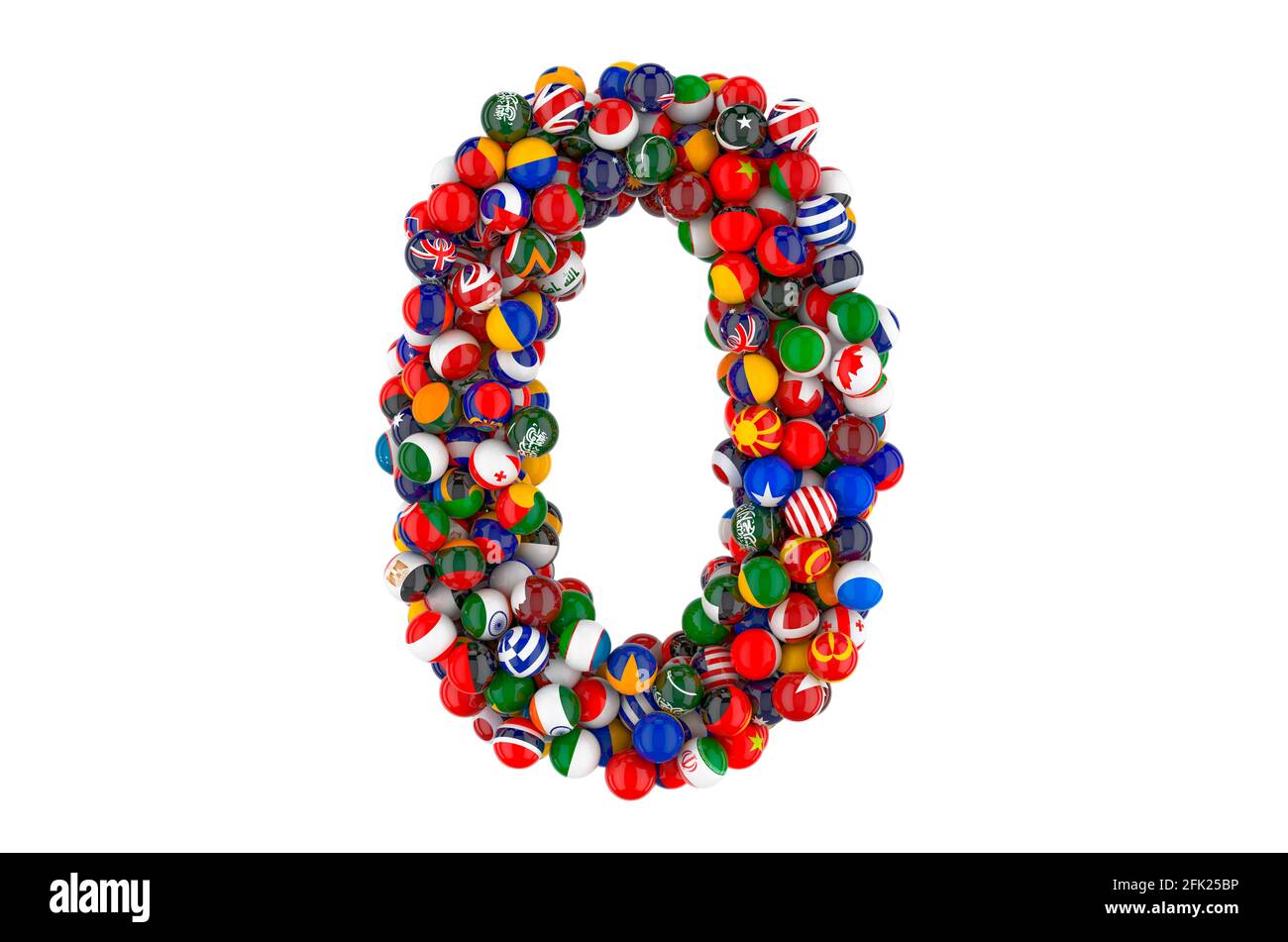 Number 0 from flags of different countries, 3D rendering isolated on ...