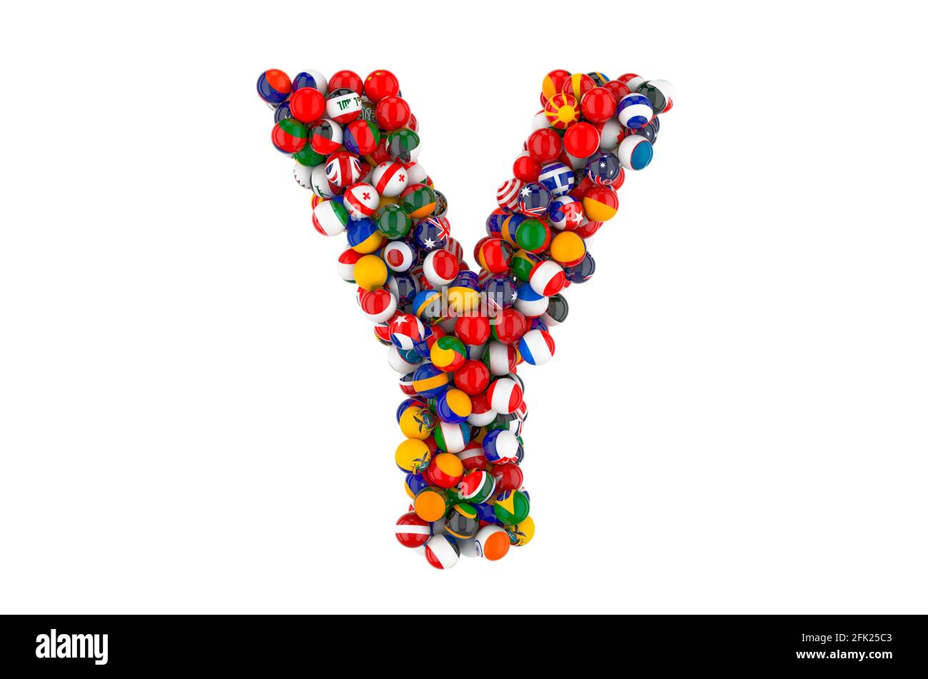 Letter Y from flags of different countries, 3D rendering isolated on ...