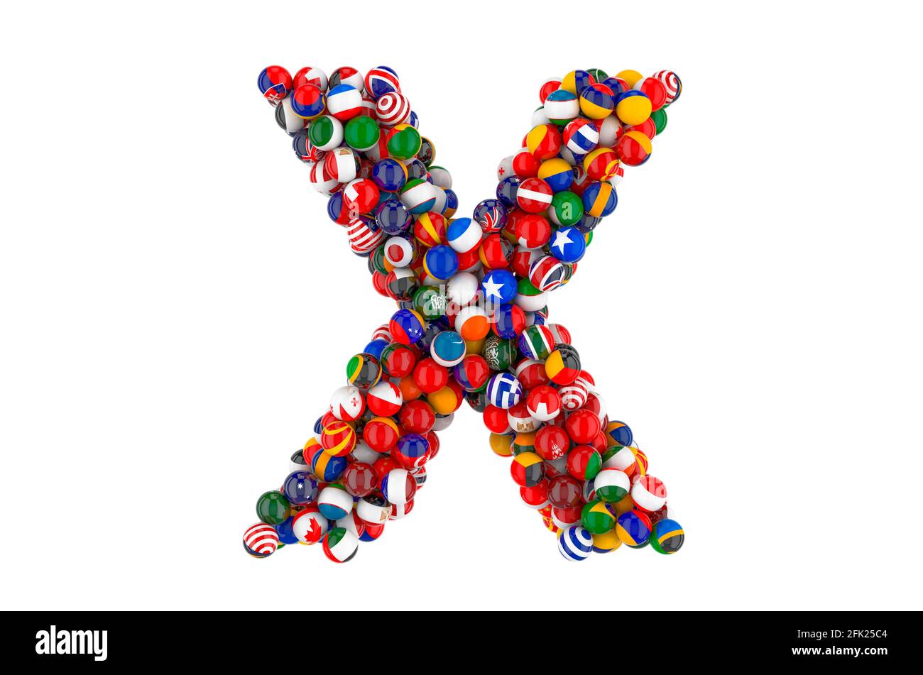 Letter X from flags of different countries, 3D rendering isolated on ...