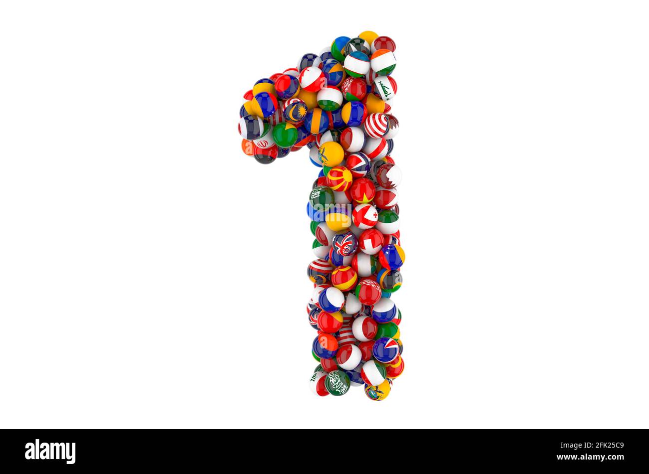 Number 1 from flags of different countries, 3D rendering isolated on ...