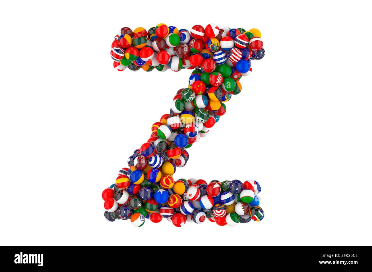 Letter Z from flags of different countries, 3D rendering isolated on ...