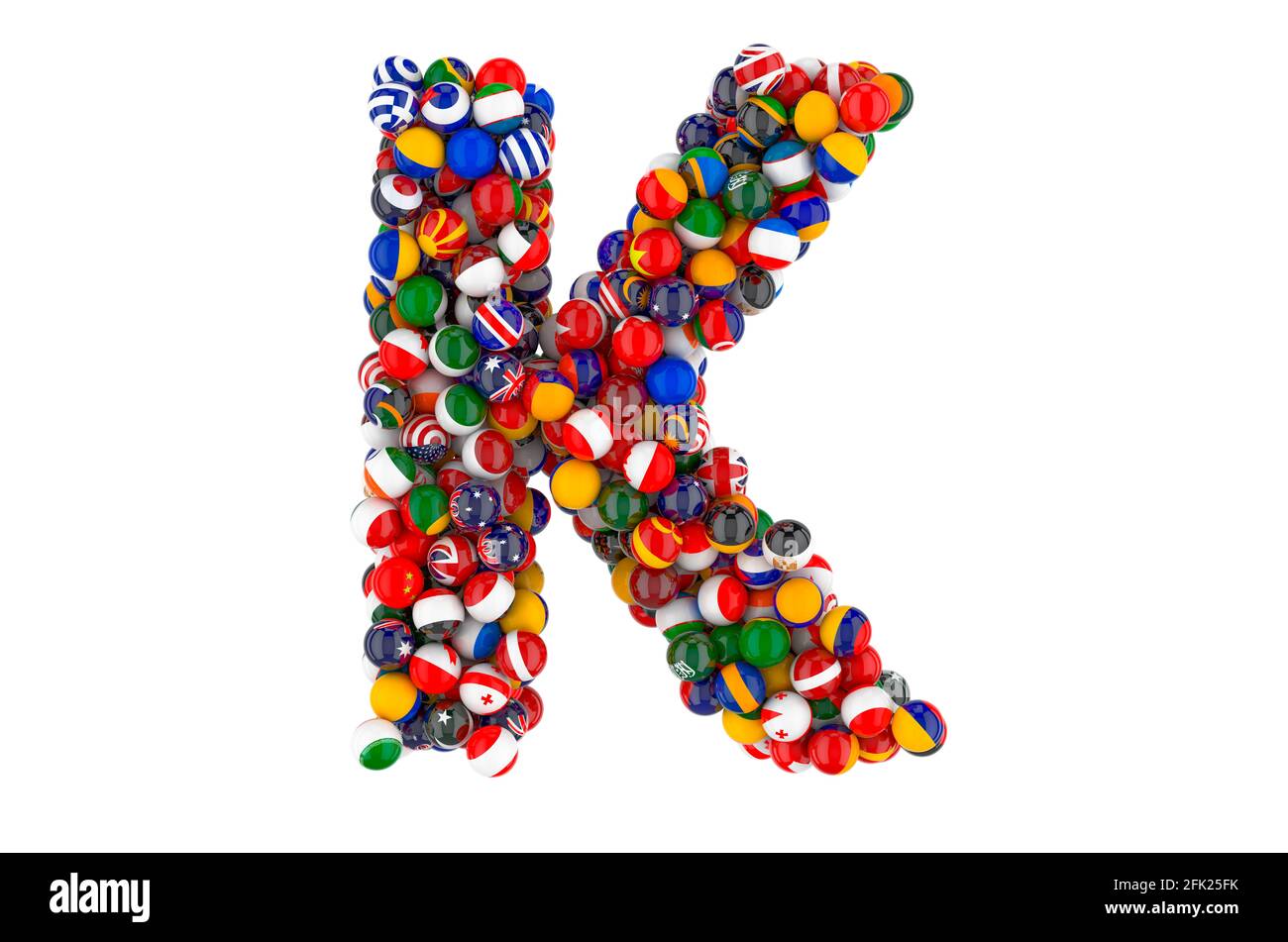 Letter K from flags of different countries, 3D rendering isolated on ...