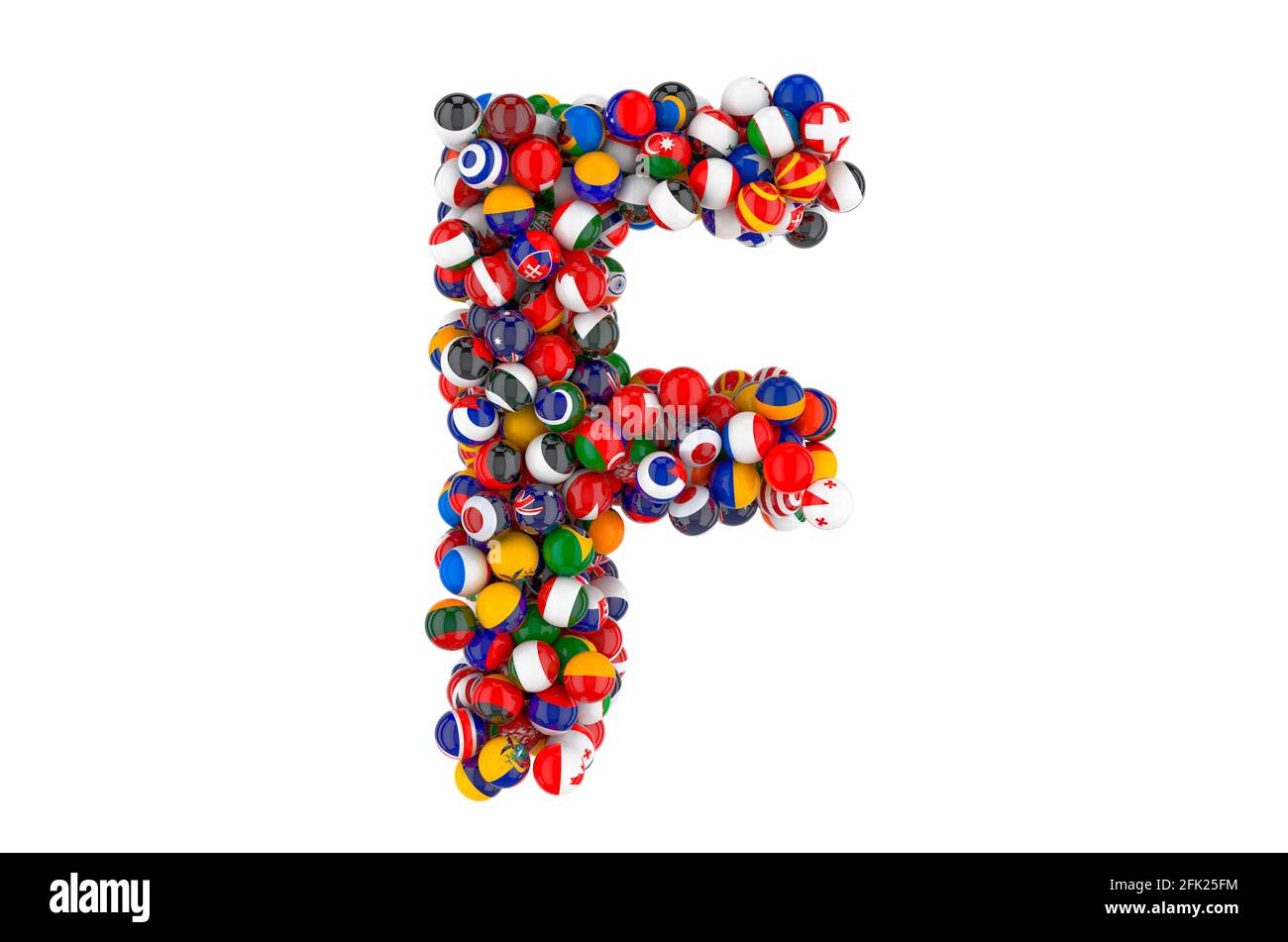 Letter F from flags of different countries, 3D rendering isolated on ...