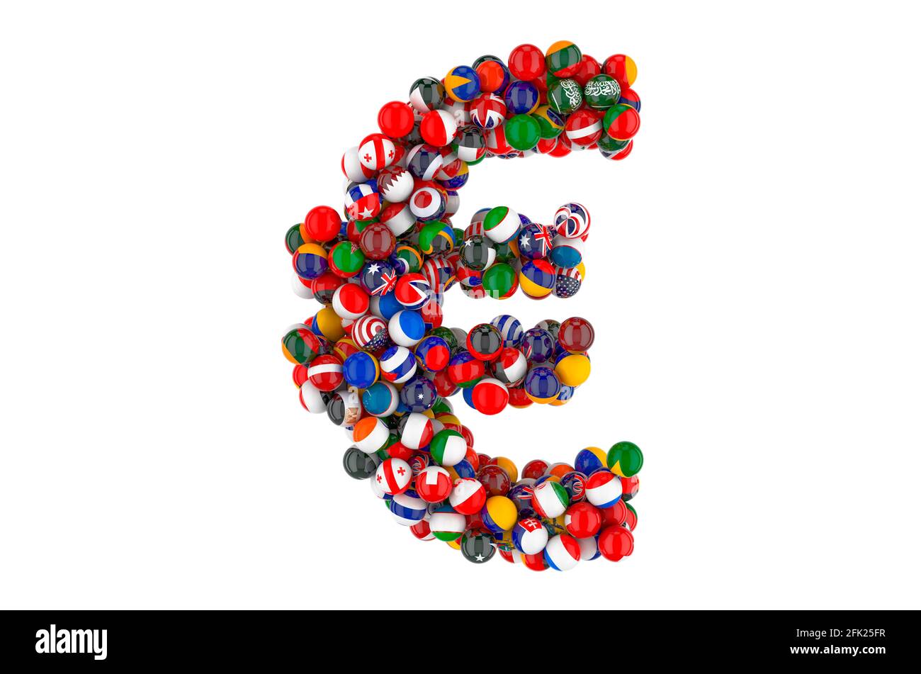 Euro symbol from flags of different countries, 3D rendering isolated on ...