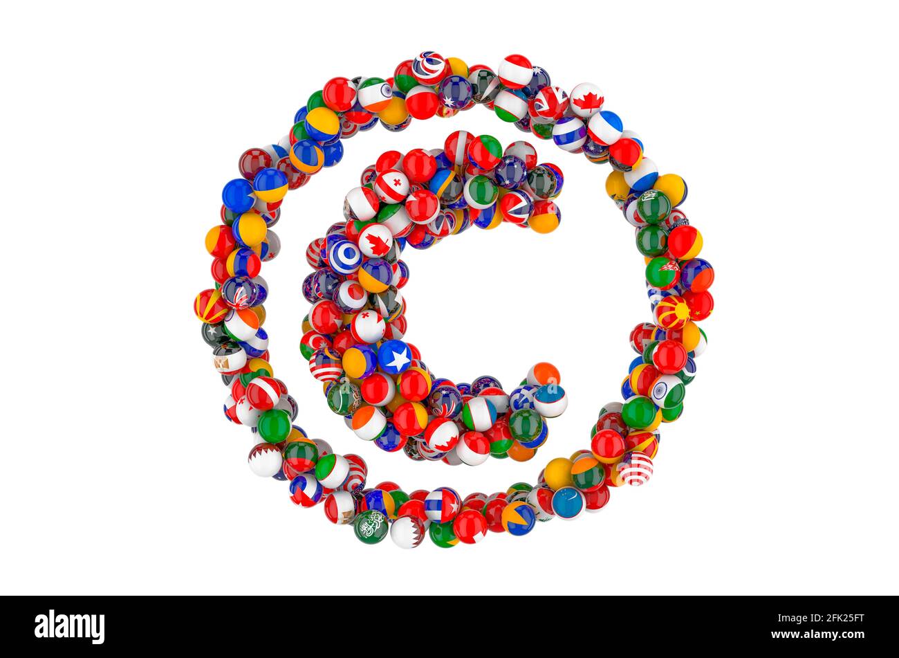 Copyright symbol from flags of different countries, 3D rendering ...