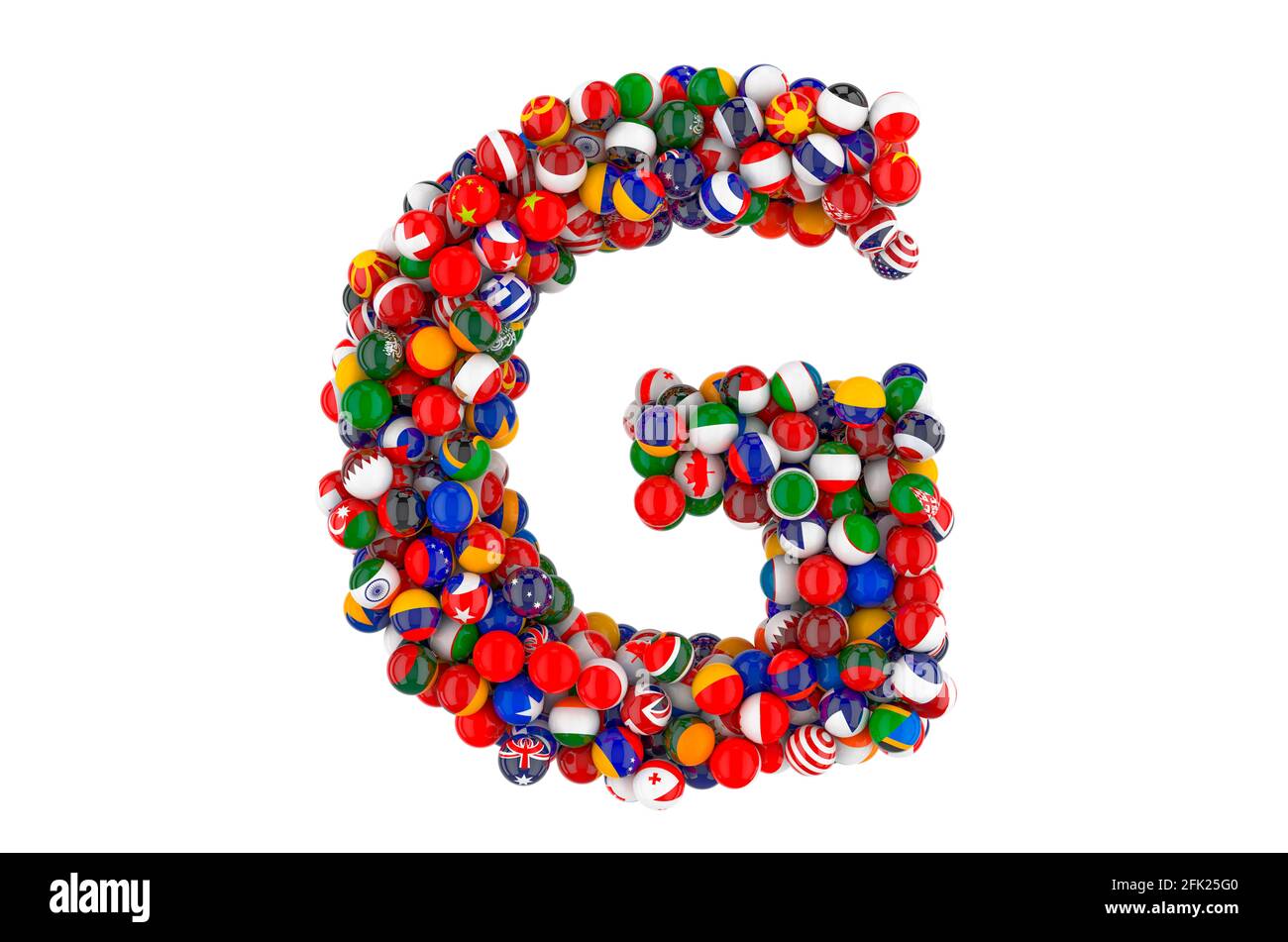 Letter G from flags of different countries, 3D rendering isolated on ...