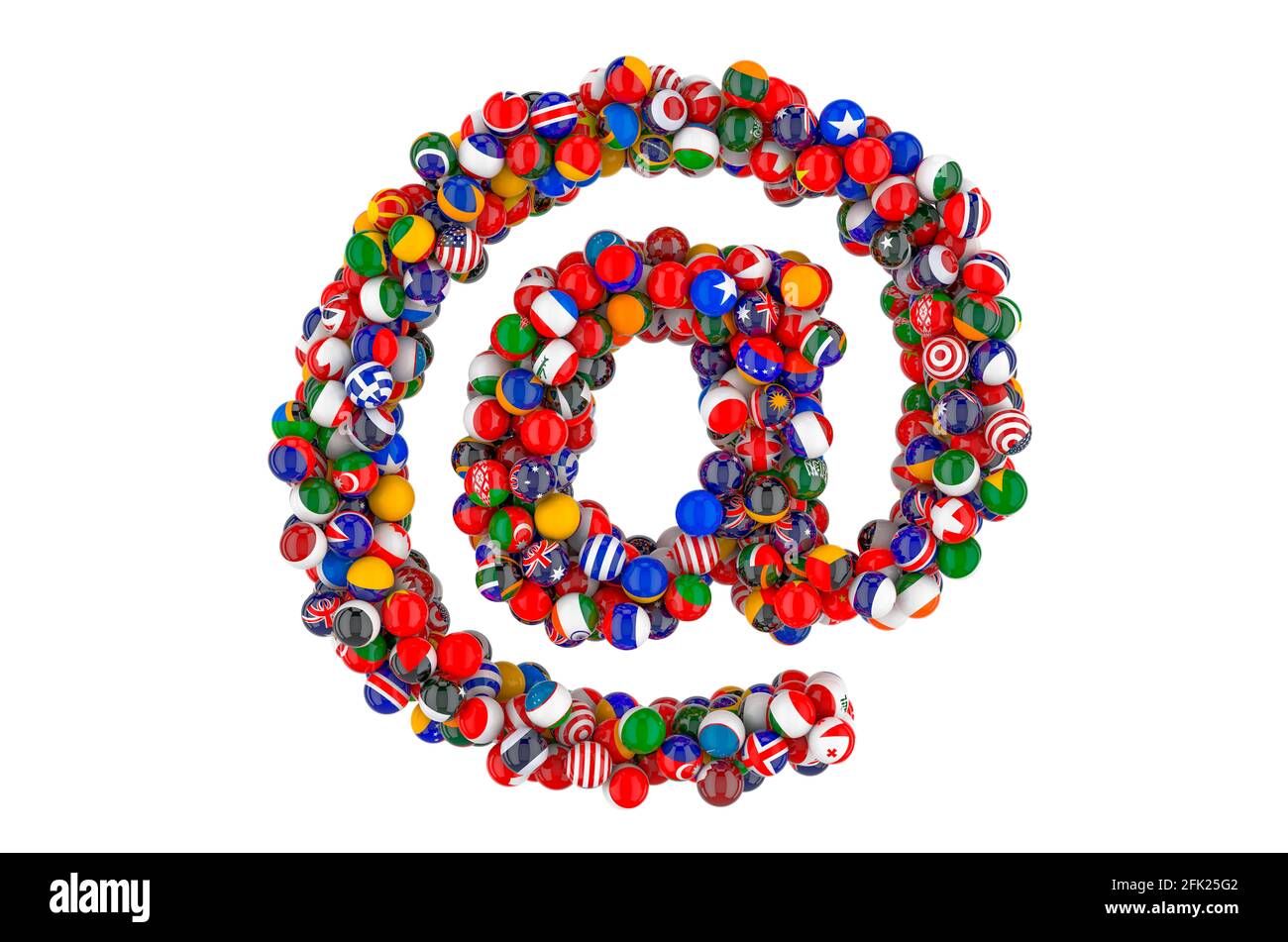E-mail, at symbol from flags of different countries, 3D rendering ...