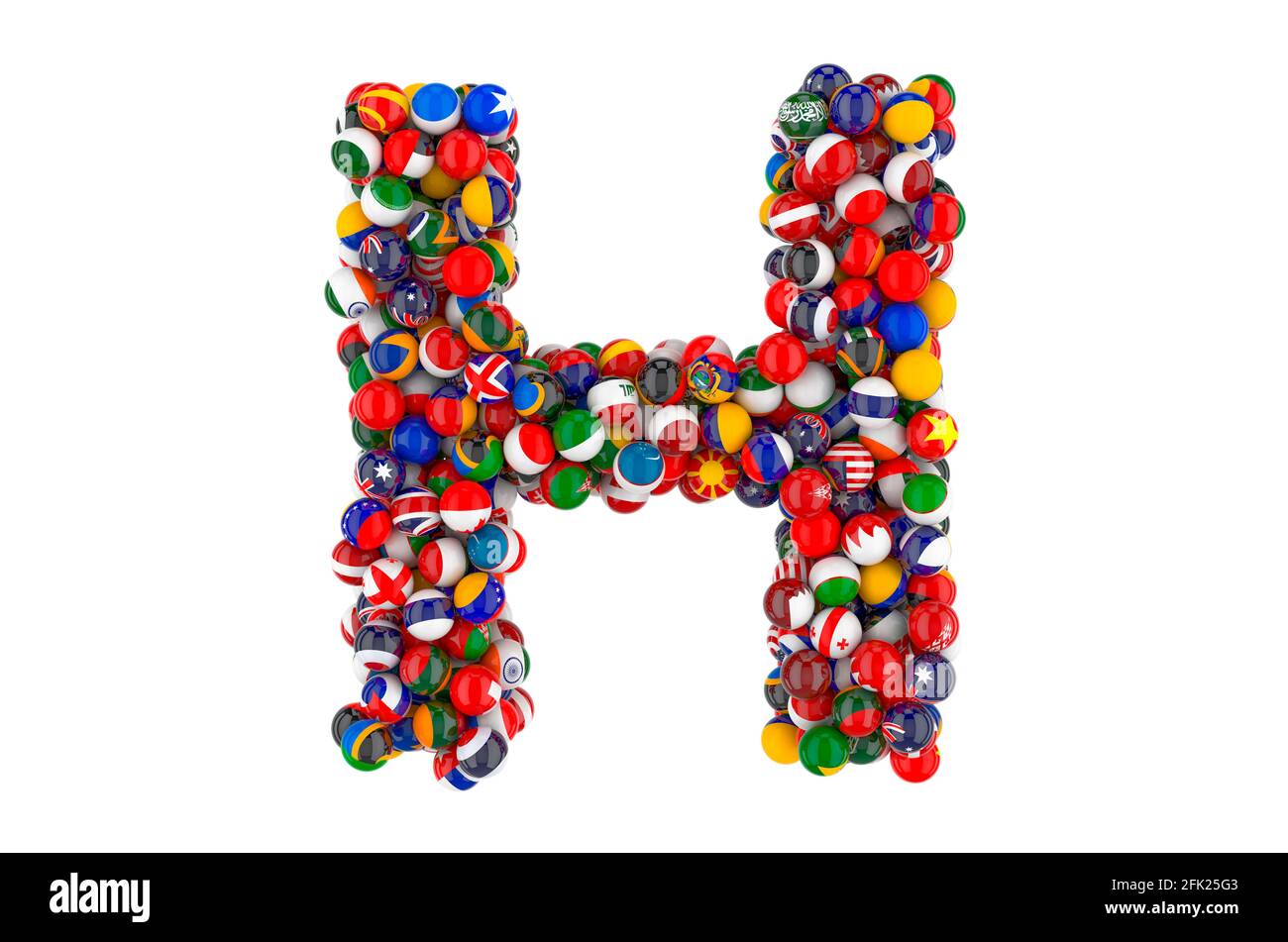 Letter H from flags of different countries, 3D rendering isolated on ...