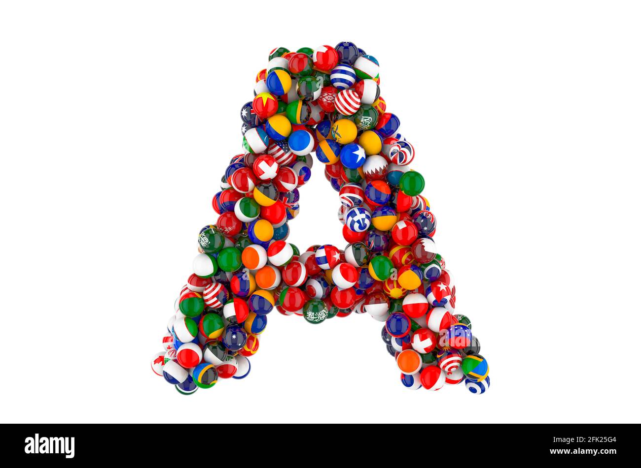 Letter A from flags of different countries, 3D rendering isolated on ...