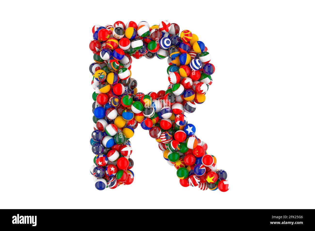 Letter R from flags of different countries, 3D rendering isolated on ...