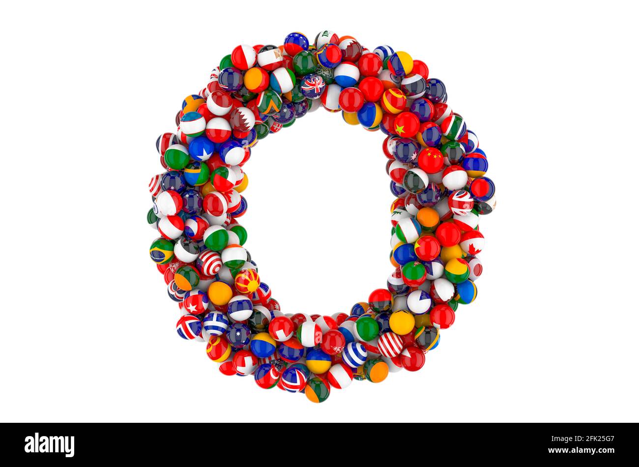 Letter O from flags of different countries, 3D rendering isolated on ...
