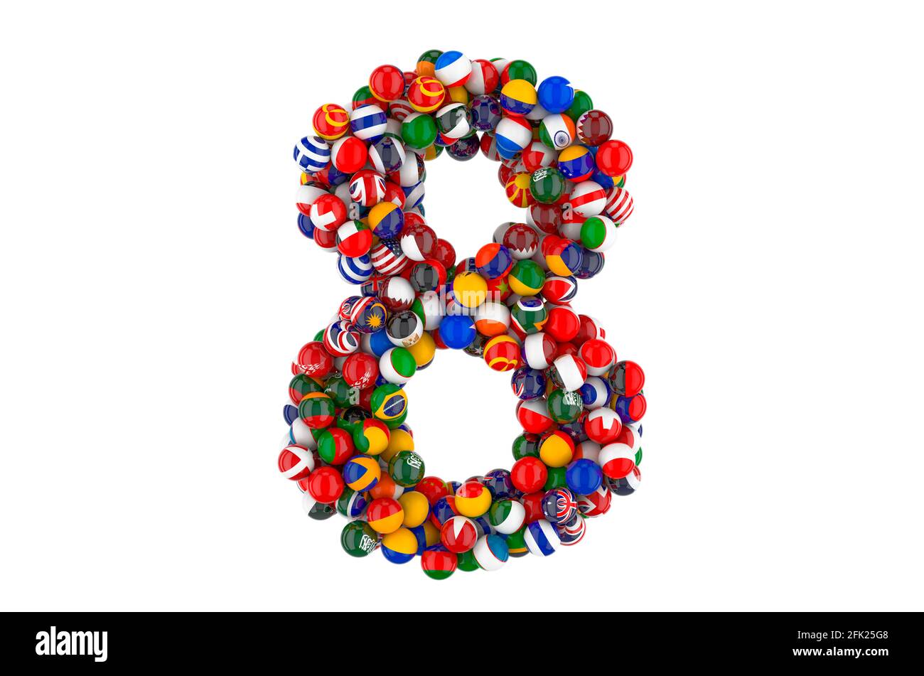 Number 8 from flags of different countries, 3D rendering isolated on ...
