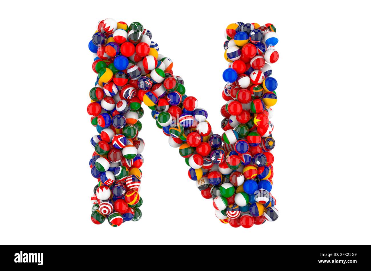 Letter N from flags of different countries, 3D rendering isolated on ...