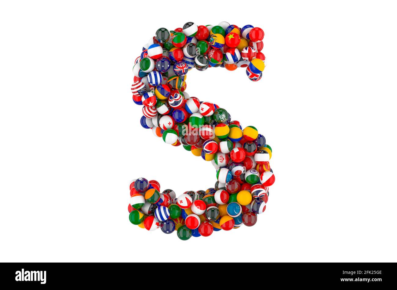 Letter S from flags of different countries, 3D rendering isolated on ...