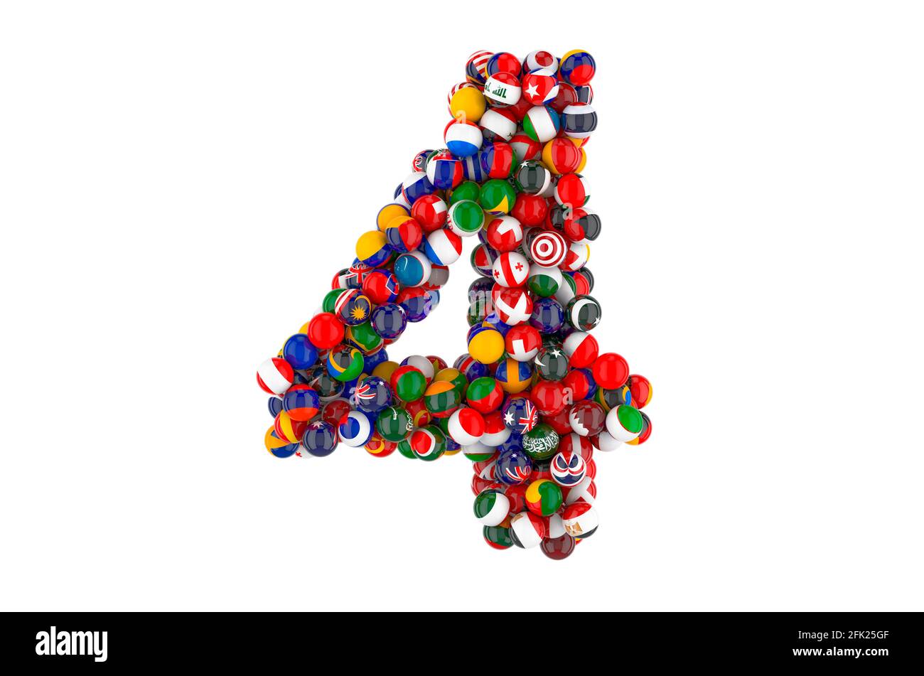 Number 4 from flags of different countries, 3D rendering isolated on ...