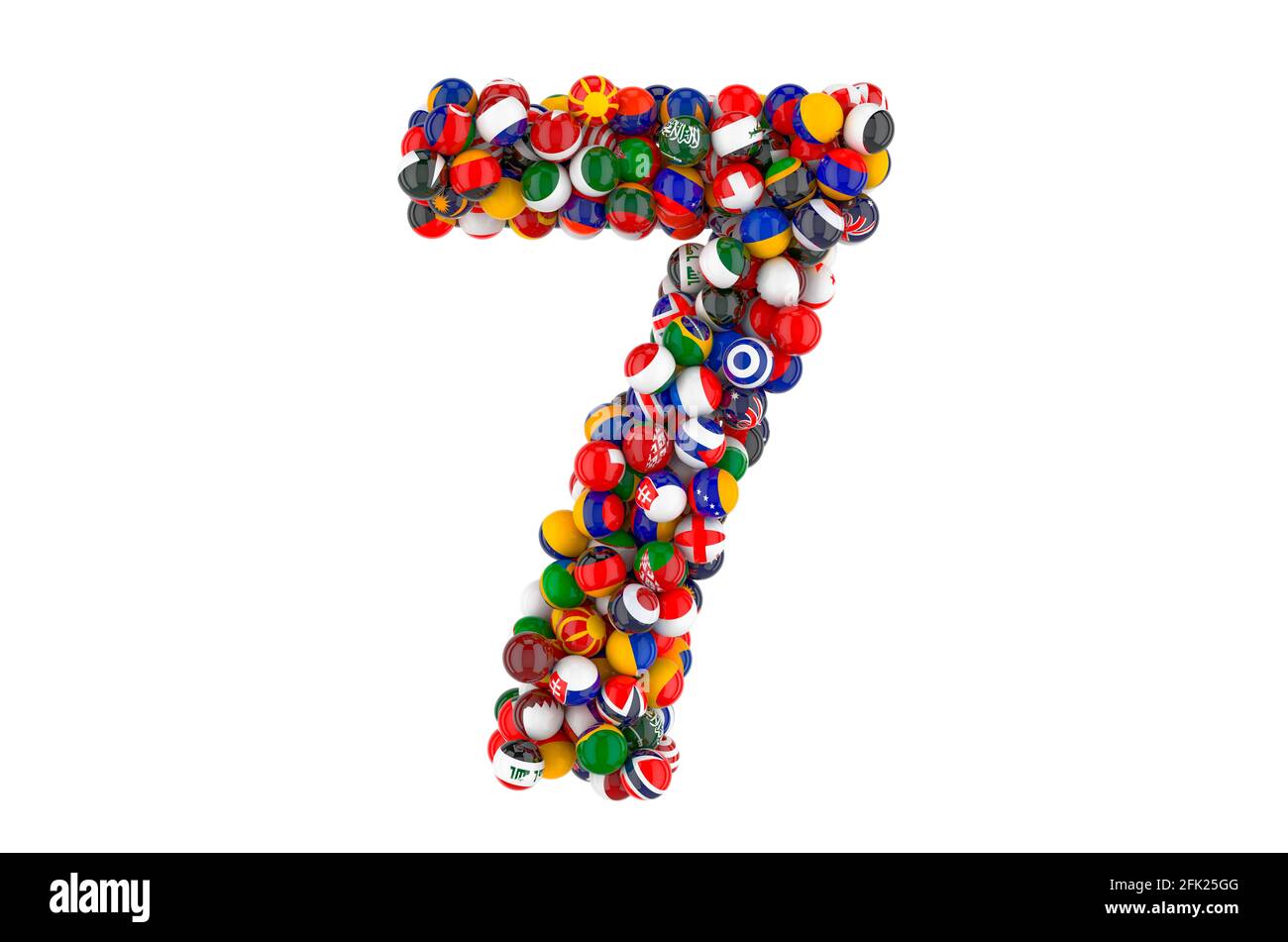 Number 7 from flags of different countries, 3D rendering isolated on ...