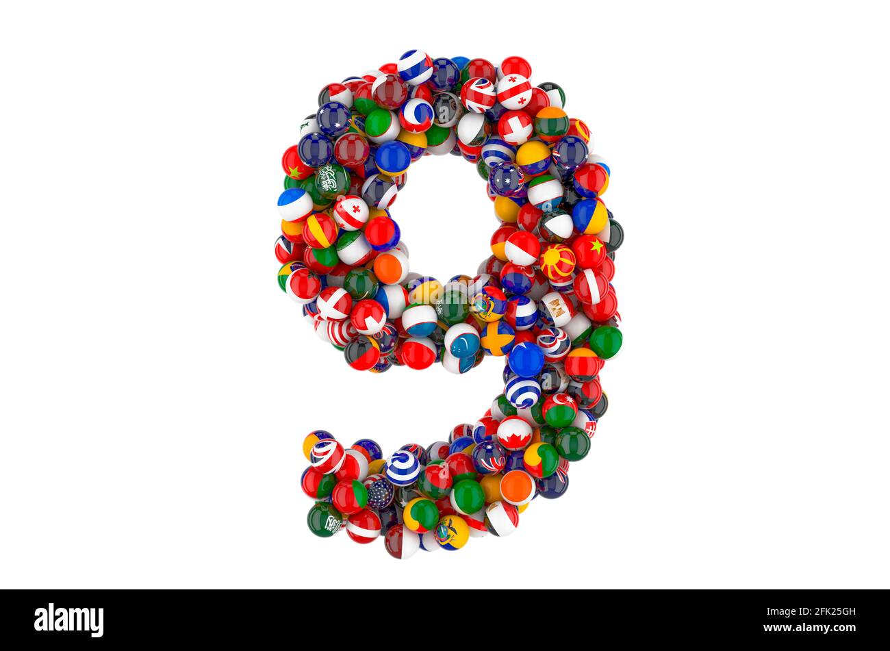 Number 9 from flags of different countries, 3D rendering isolated on ...