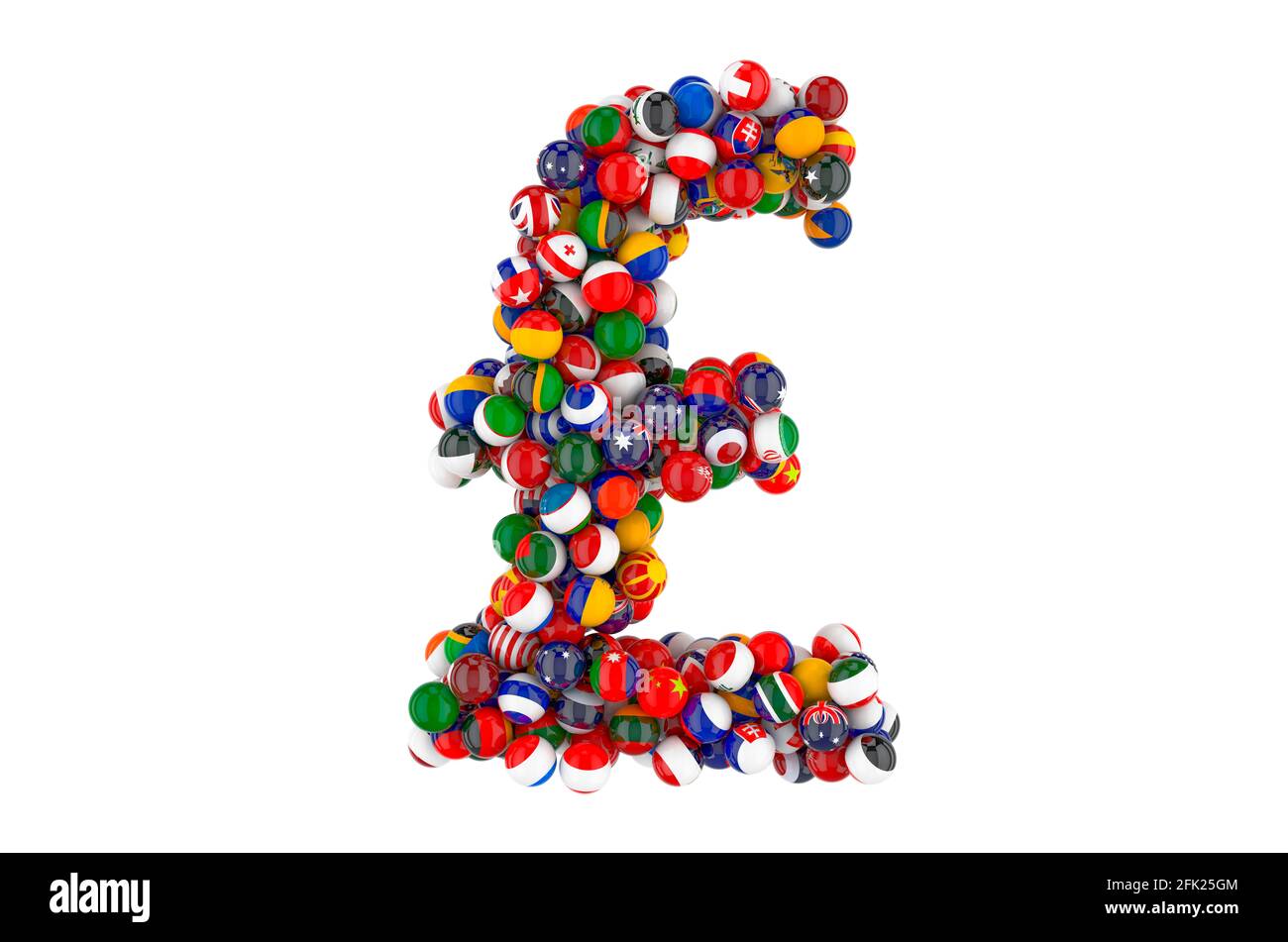 Pound sterling symbol from flags of different countries, 3D rendering ...
