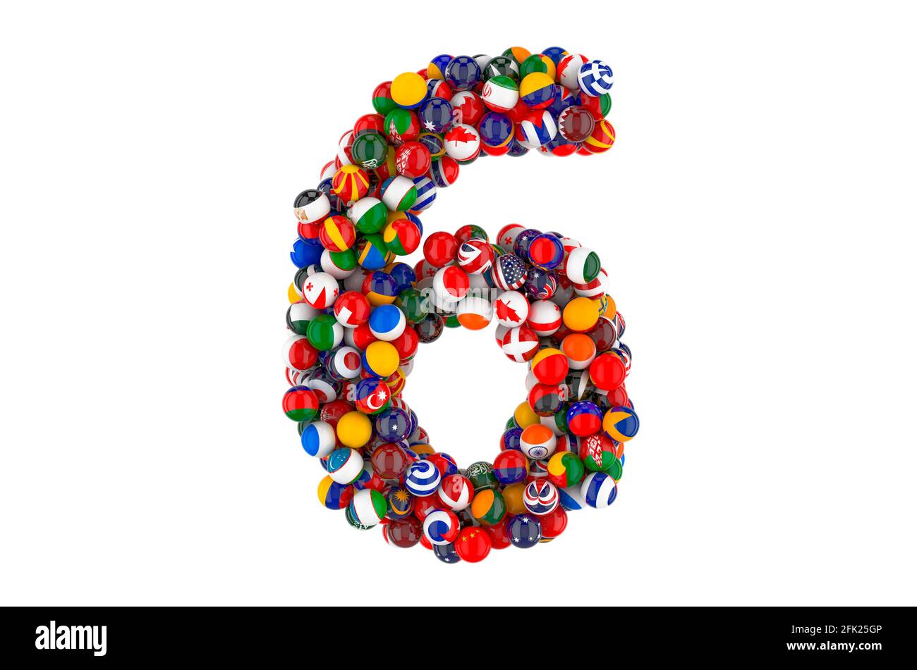Number 6 from flags of different countries, 3D rendering isolated on ...