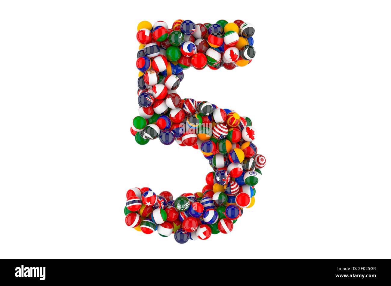 Number 5 from flags of different countries, 3D rendering isolated on ...