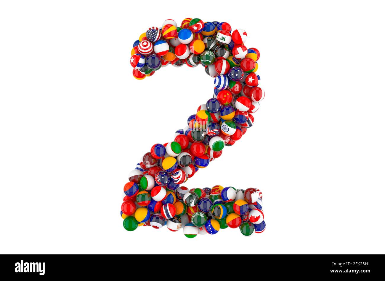 Number 2 from flags of different countries, 3D rendering isolated on ...