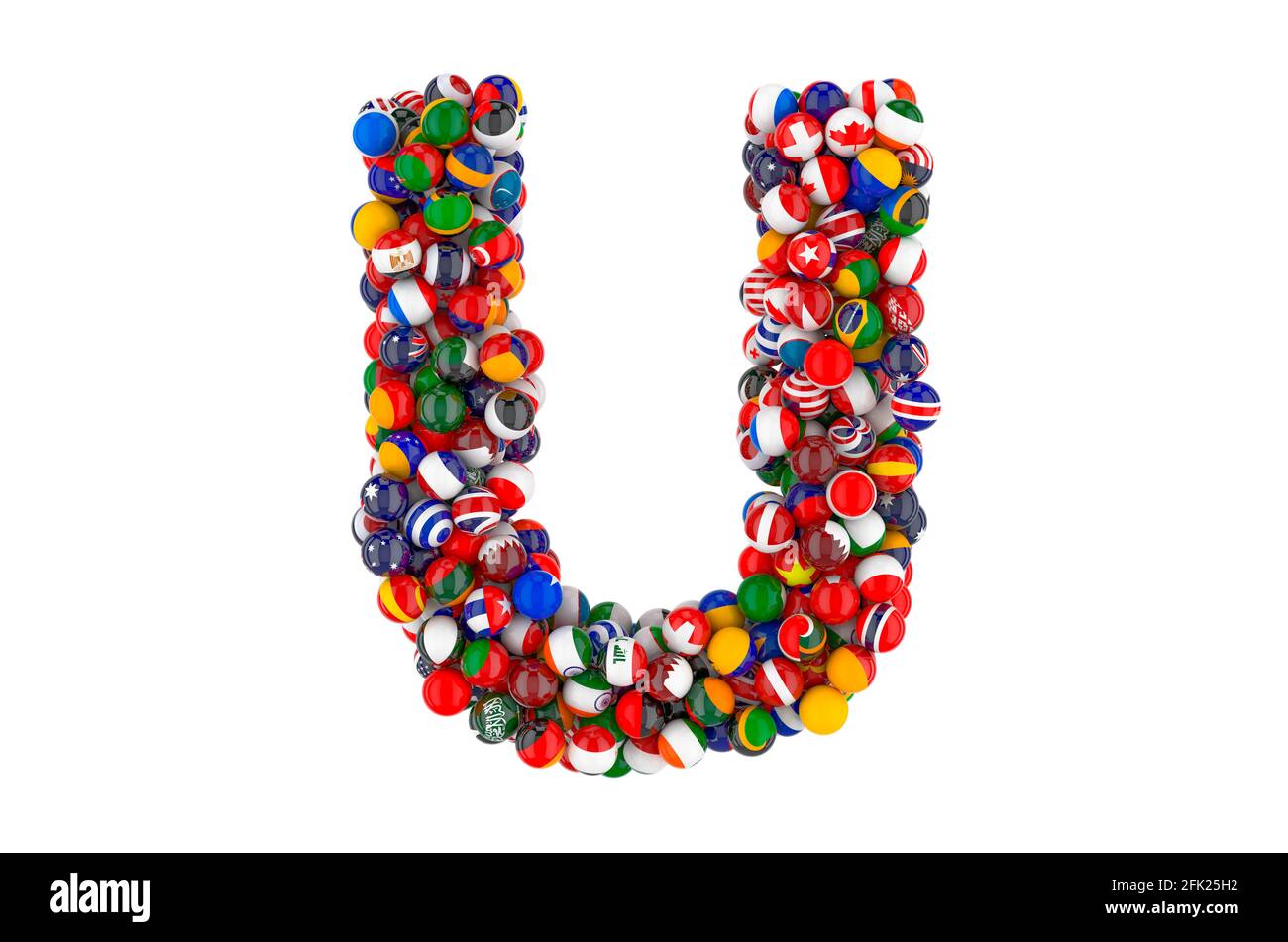 Letter U from flags of different countries, 3D rendering isolated on ...